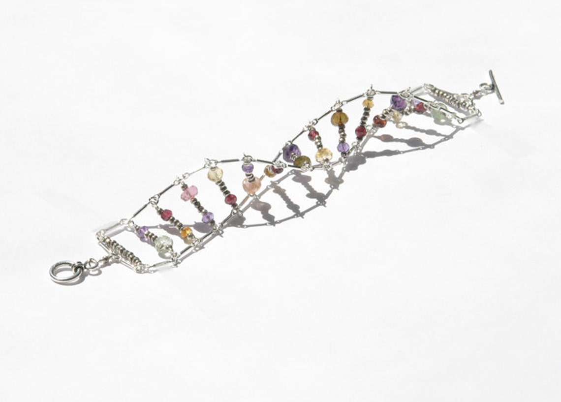 DNA Multi Color Gemstone Cuff Bracelet- Mixed Gem Sterling Silver Chain ...