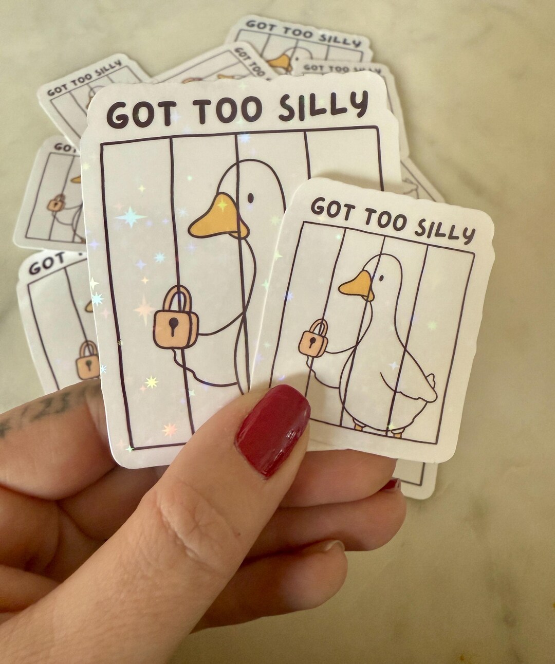 Silly Goose Sticker- Got Too Silly, Funny Holographic Vinyl Decal ...