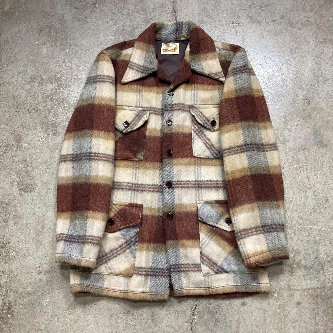 Vintage 1970s Pheasant Hunt MWG Brown Plaid Wool Jacket Sz Large Made ...