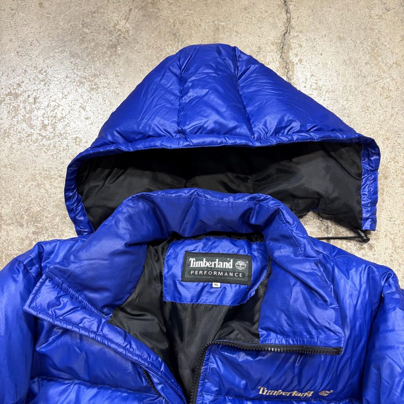Vintage Timberland Performance Quilted Goose Down Hooded Parka Coat Men ...
