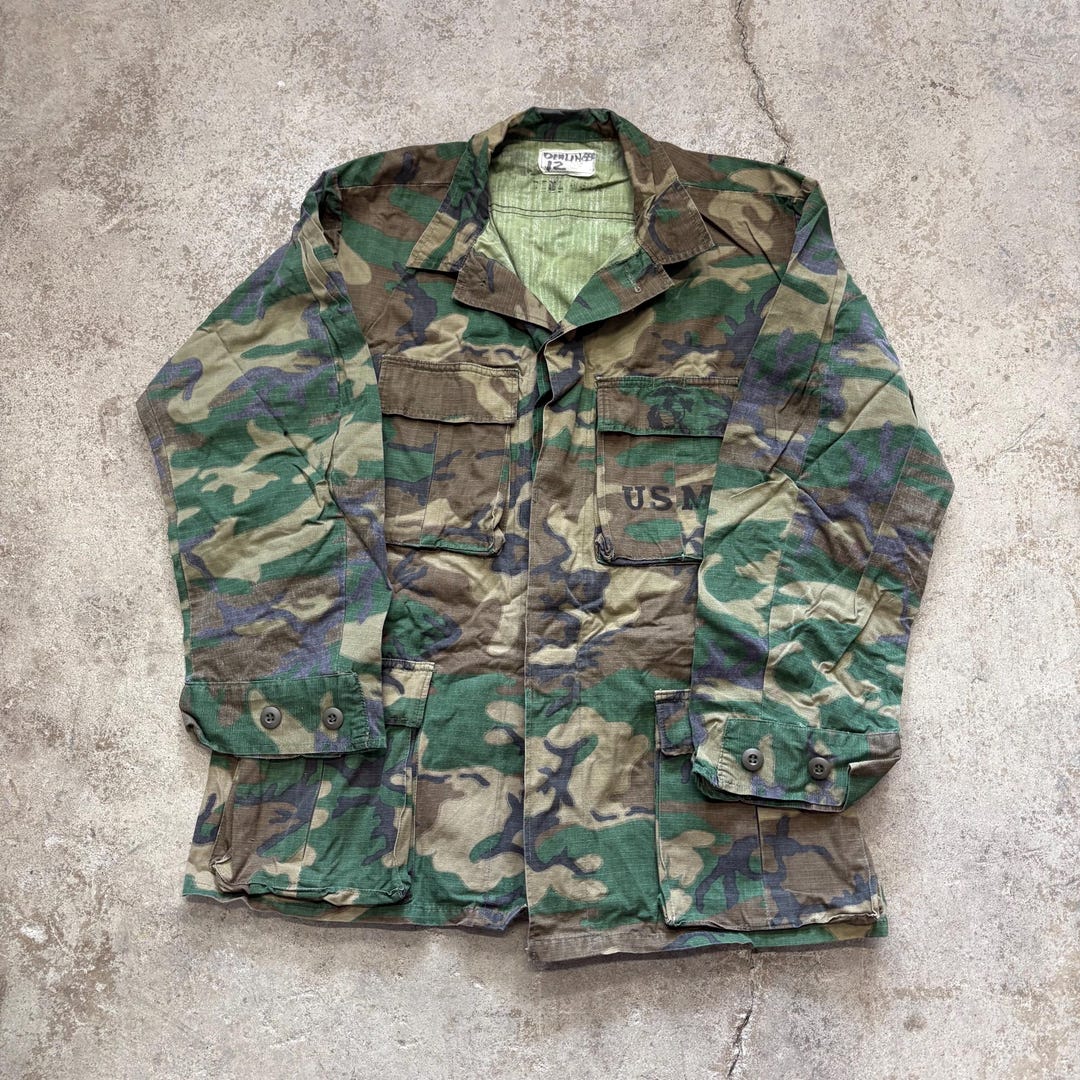 Vintage 1970s Vietnam War Era USMC ERDL Camo Fatigue Jungle Jacket Size ...