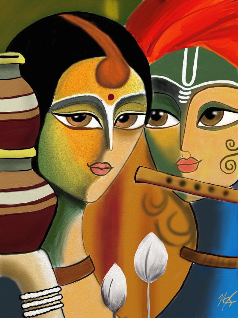 Radha Krishna Digital Print - Downloadable Hindu Art, Hinduism, Desi ...