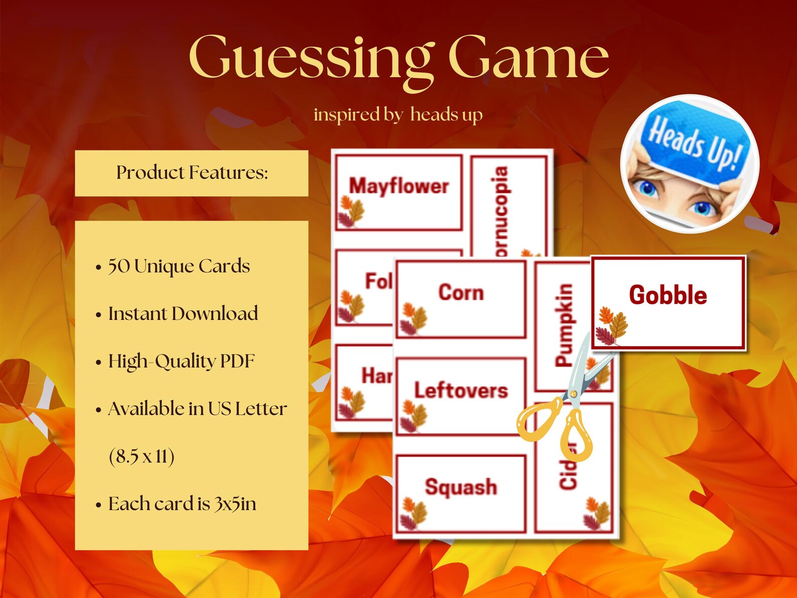 Printable Thanksgiving Guessing Game Cards | Thanksgiving Dinner Party ...