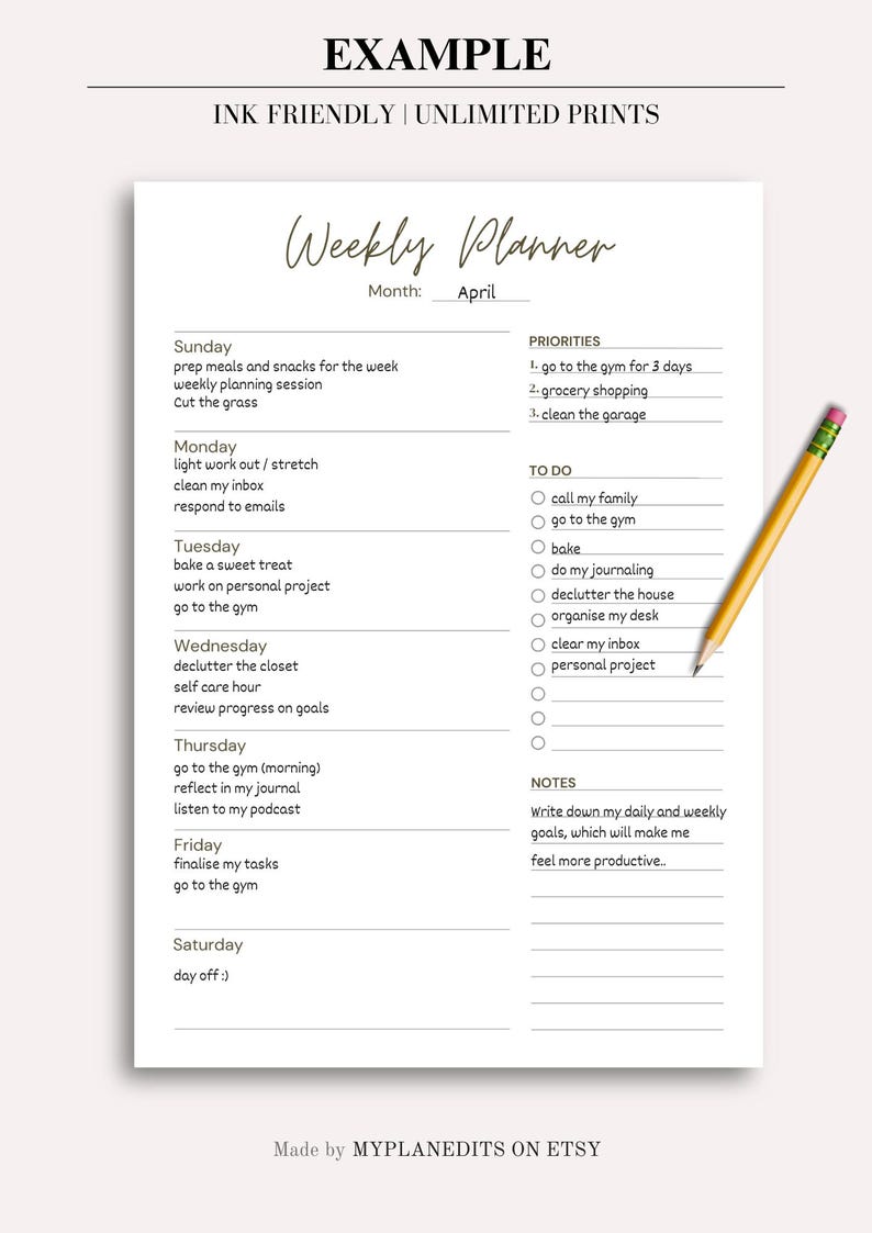 Printable Weekly Planner Printable | A4 & A5 PDF | Digital Weekly ...