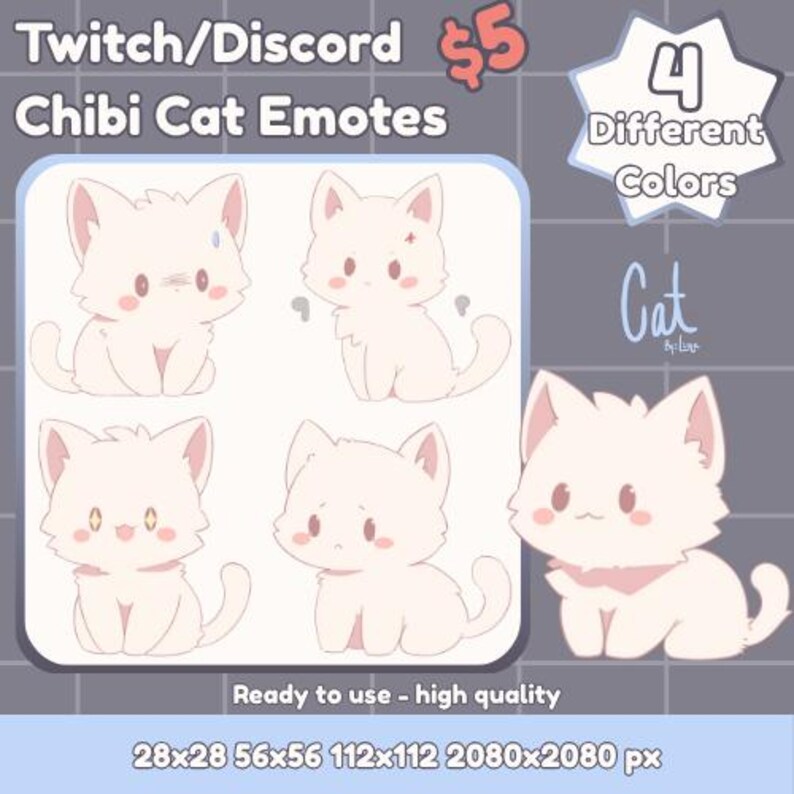 Kawaii Cat Emotes Pack – 4 Colors, Twitch/discord (digital Download) - Etsy