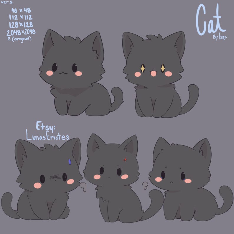 Cute Black Cat Emotes | Discord, Youtube, Twitch - Etsy