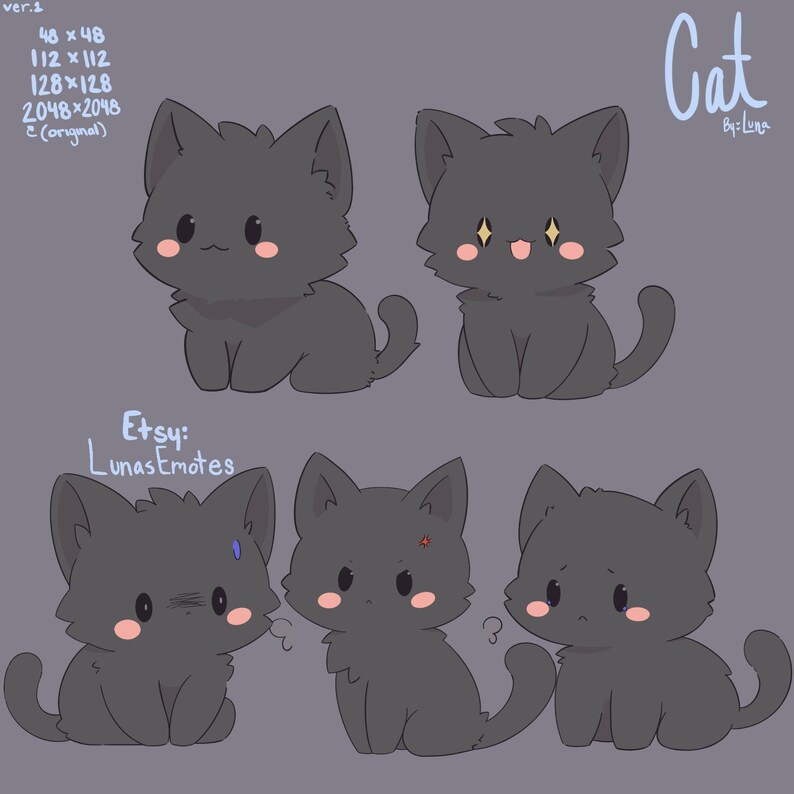 Kawaii Cat Emotes Pack – 4 Colors, Twitch/discord (digital Download) - Etsy