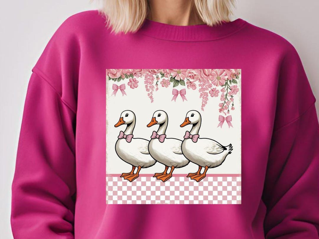 Vintage Geese PNG, Country Geese, Baby Pink Geese, Pink Bow Geese ...