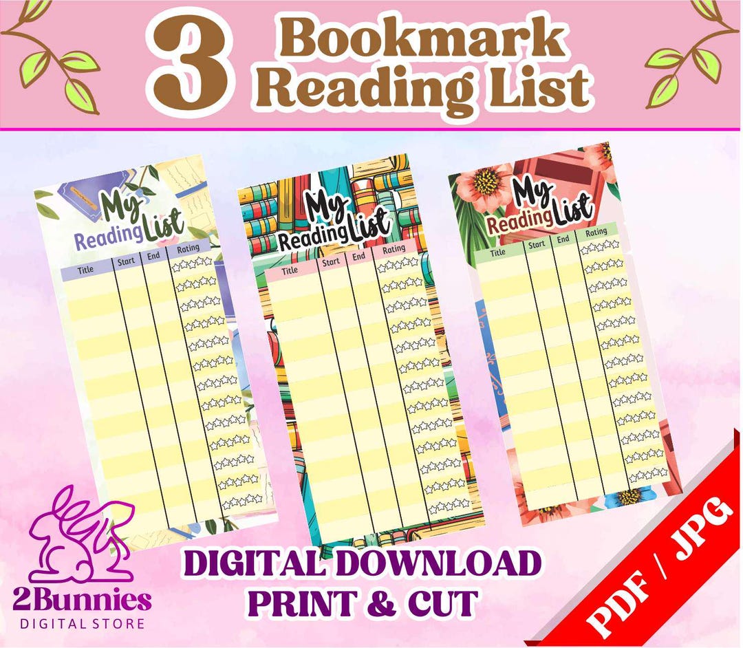 3 Printable Bookmarks Reading Log Library Card Reading Tracker Book ...