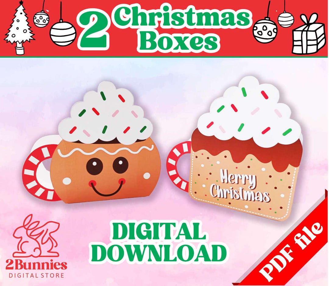2 Christmas Box, Printable Christmas Box, Digital Design, Christmas ...