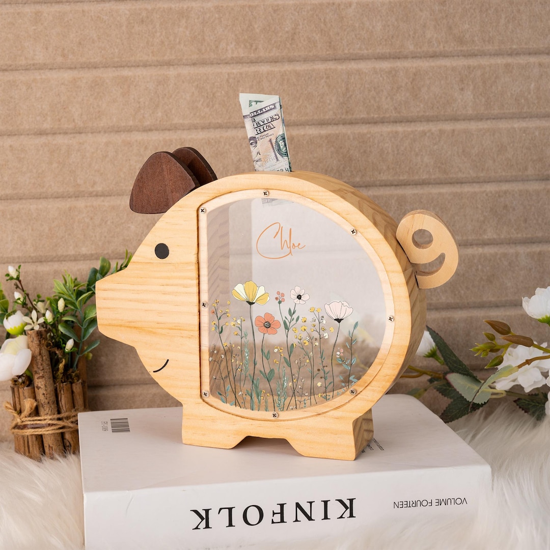 Personalized Girls Piggy Bank With Name, Custom Wood Money Box for Kids ...