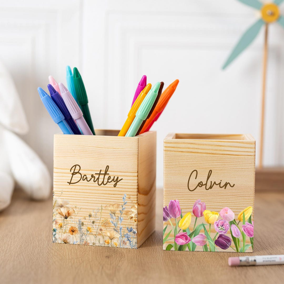 Personalized Flower Pencil Holder, Custom Name Pencil Cup for Kids ...