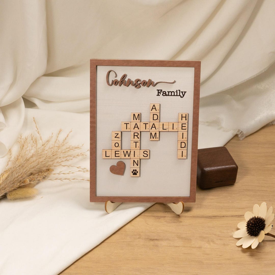 Personalized Family Puzzle Sign, Grandkids Crossword Scrabble Wooden ...