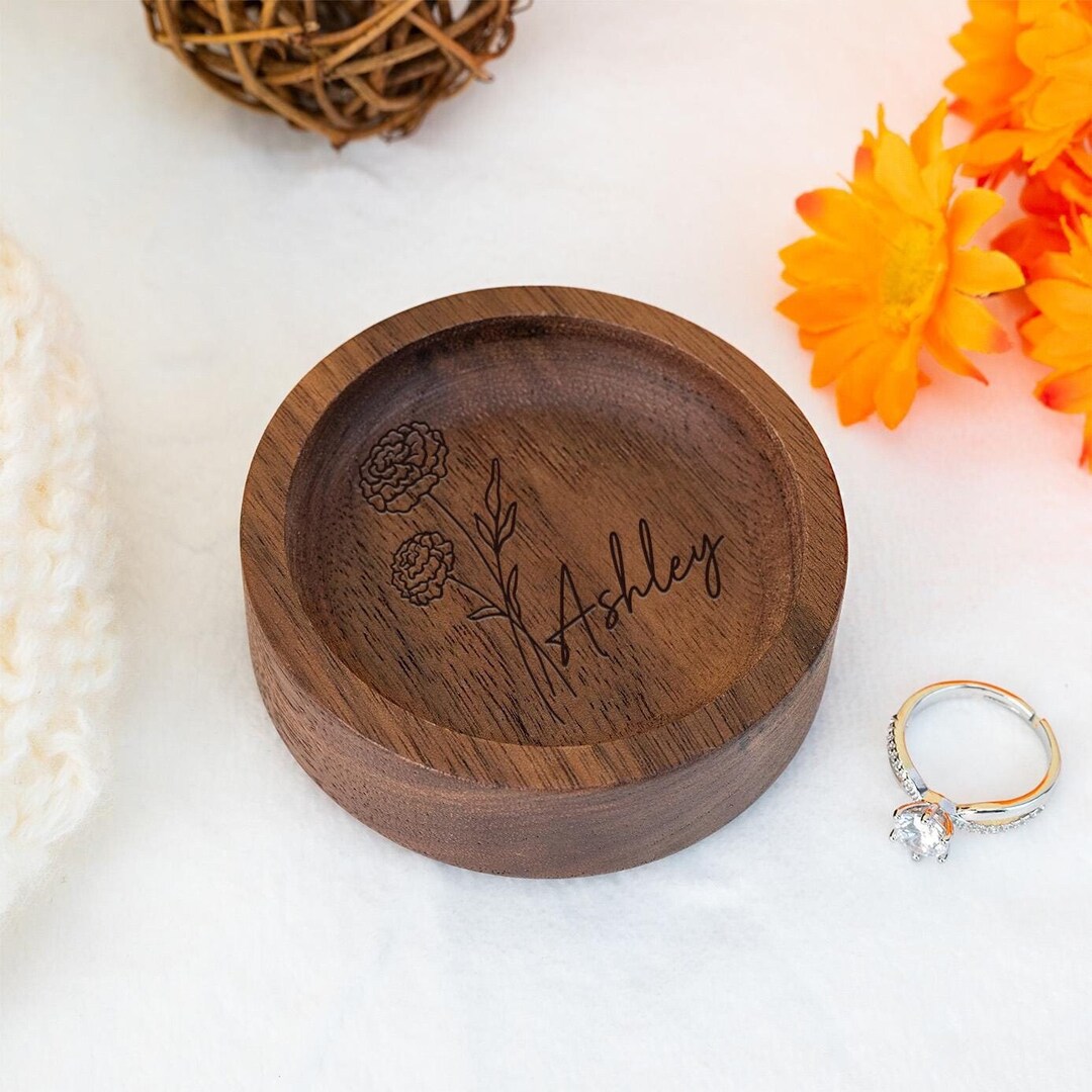 Personalized Round Wood Ring Dish, Engagement Gifts, Custom Wedding ...