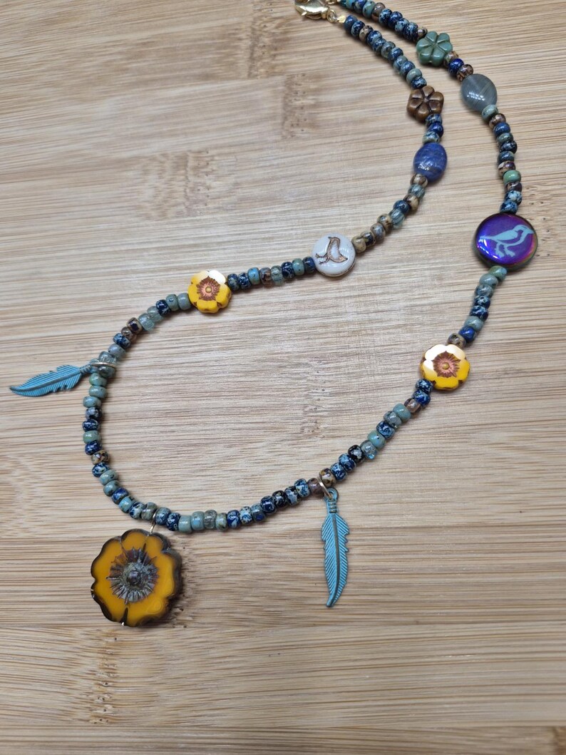 Boho Floral Beaded Necklace Set - Etsy