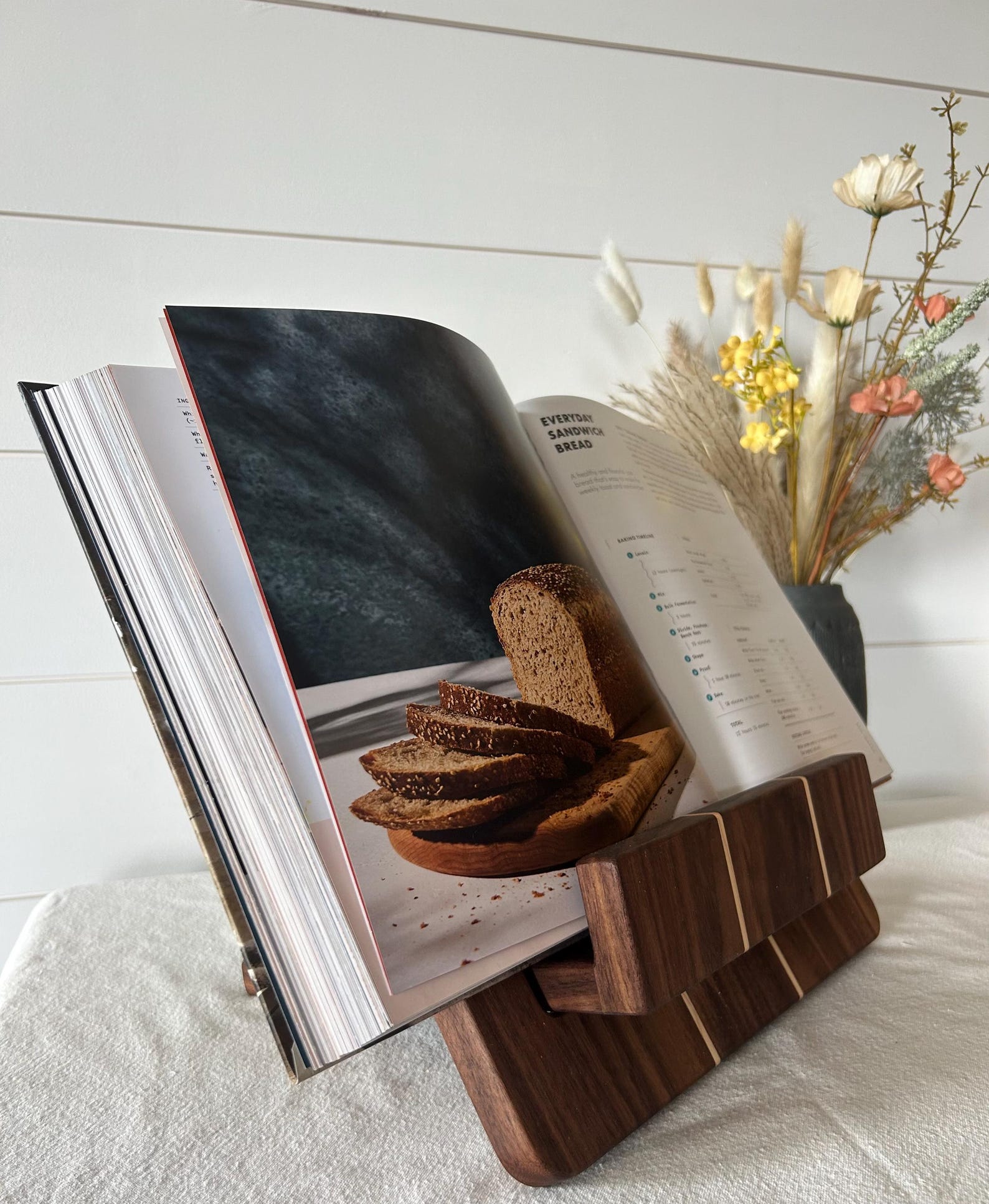 Handcrafted Walnut Cookbook Stand: Maple Accent, Chef's Kitchen Decor ...