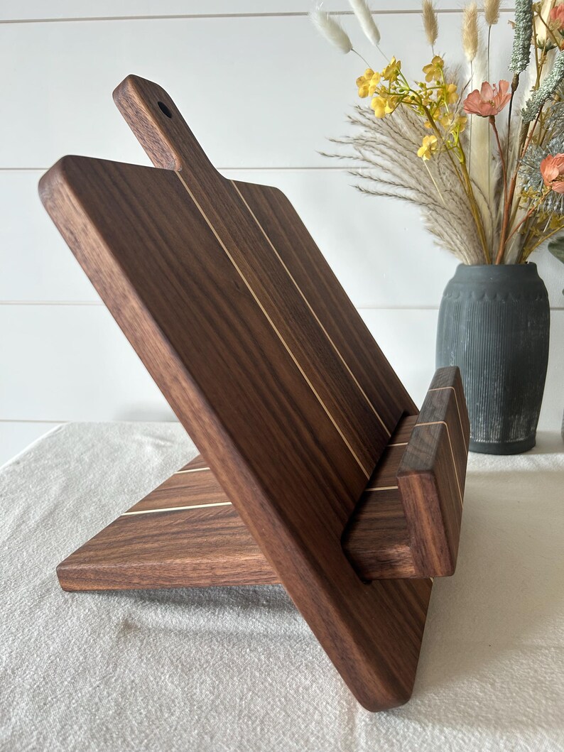 Handcrafted Walnut Cookbook Stand: Maple Accent, Chef's Kitchen Decor ...