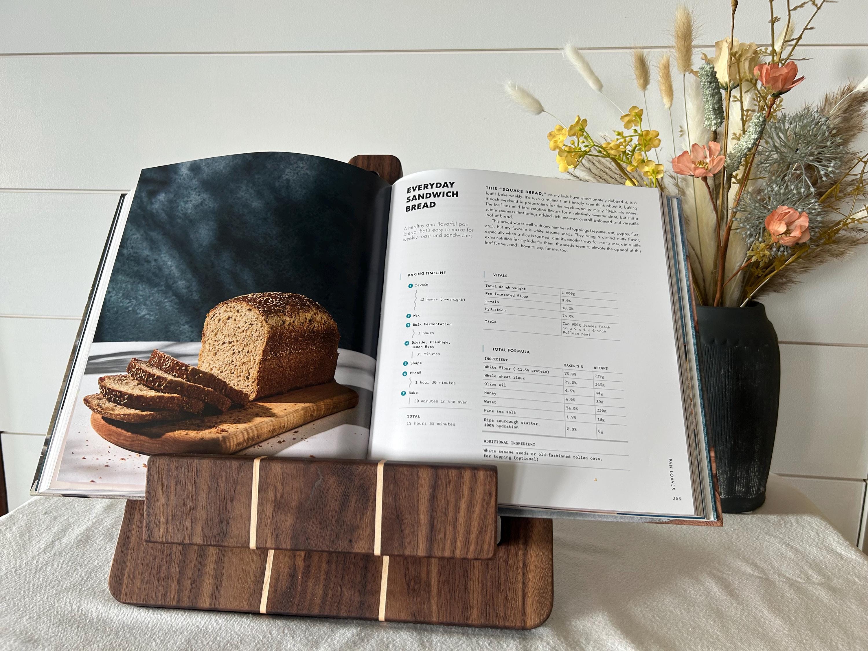 Handcrafted Walnut Cookbook Stand: Maple Accent, Chef's Kitchen Decor ...