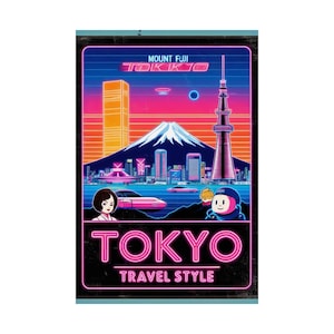 Neon Tokyo 1980s Travel Poster, Matte Vertical Posters, Mount Fuji ...