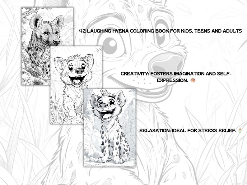 42 Wild Animal Coloring Pages, Coloring Book With Hyena, Safari ...