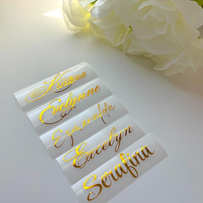 Script Calligraphy Cursive Custom Name Text Decal: Gold Metallic Chrome ...