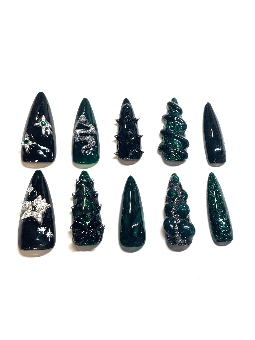 Emerald Green Spikey Press on Nails - Etsy UK
