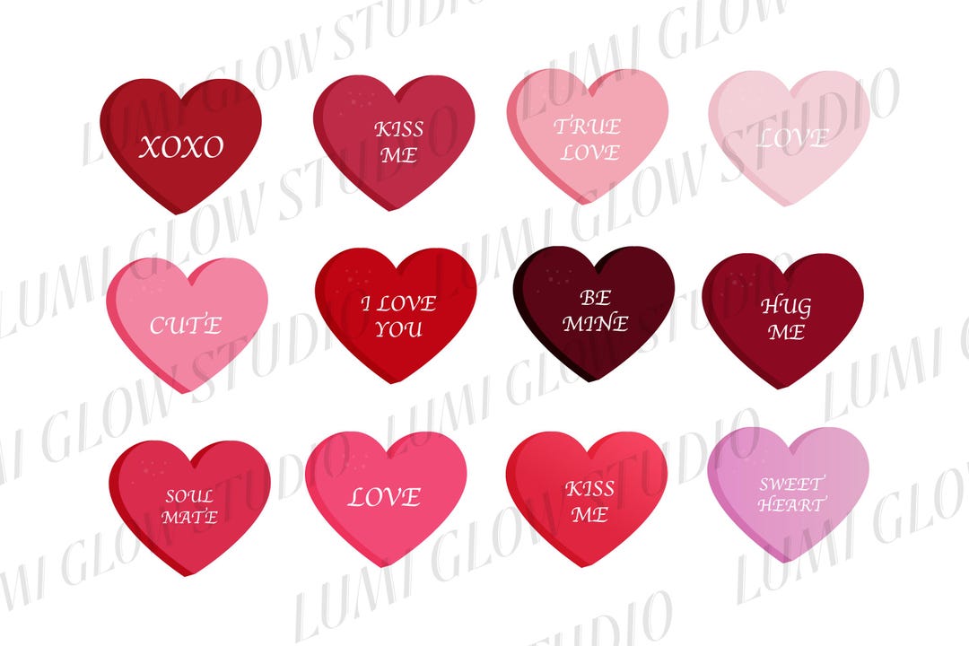 Valentine Candy Hearts Clipart | Romantic Heart SVG | Love Stickers ...
