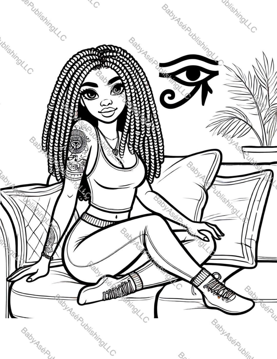 Afrocentric Coloring Page Loc Beauty With Eye of Horus - Etsy