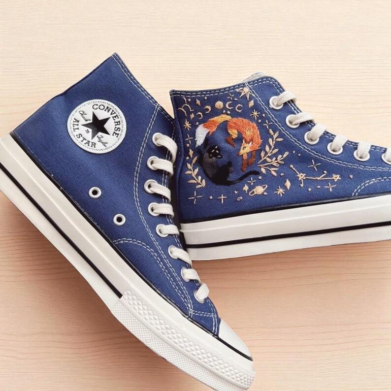 Custom Fox & Raccoon Embroidered Converse, Fox and Cat Woodland Design ...