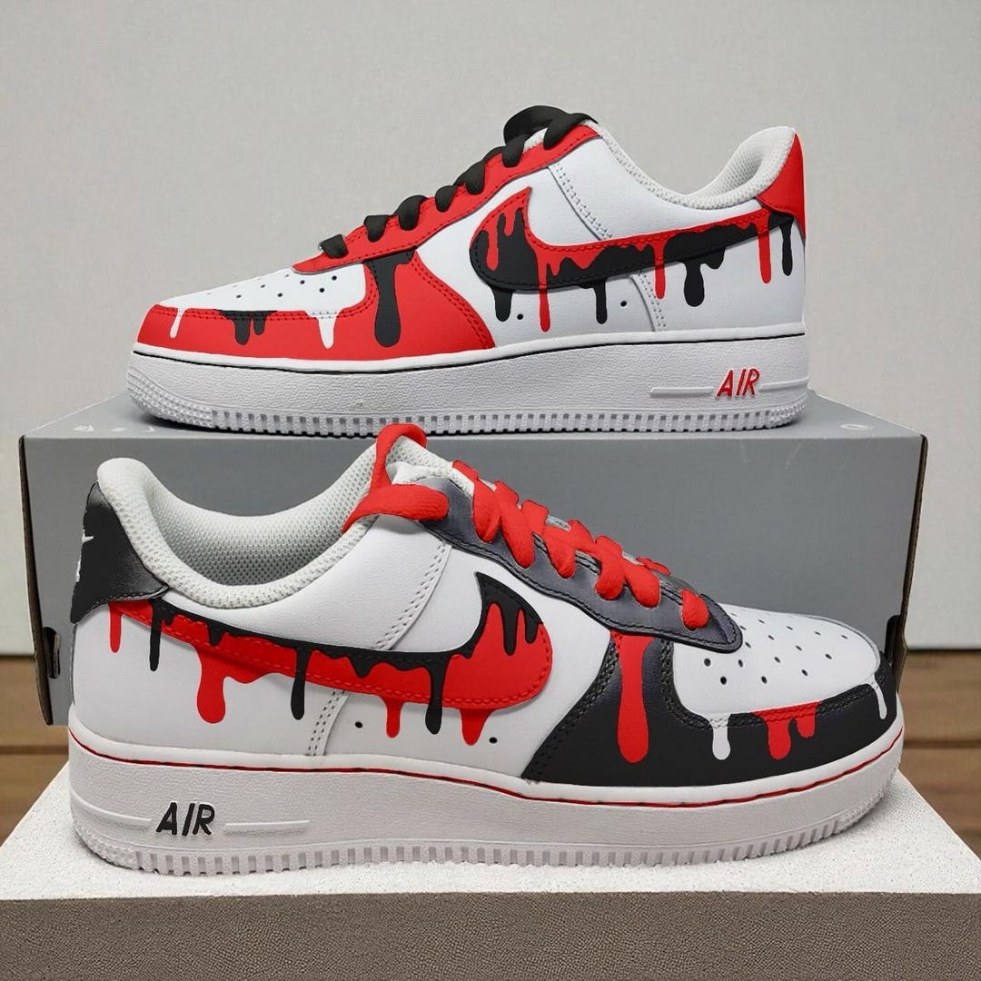Red Black White Drip Air Force 1 – Custom Hand Painted Sneakers ...
