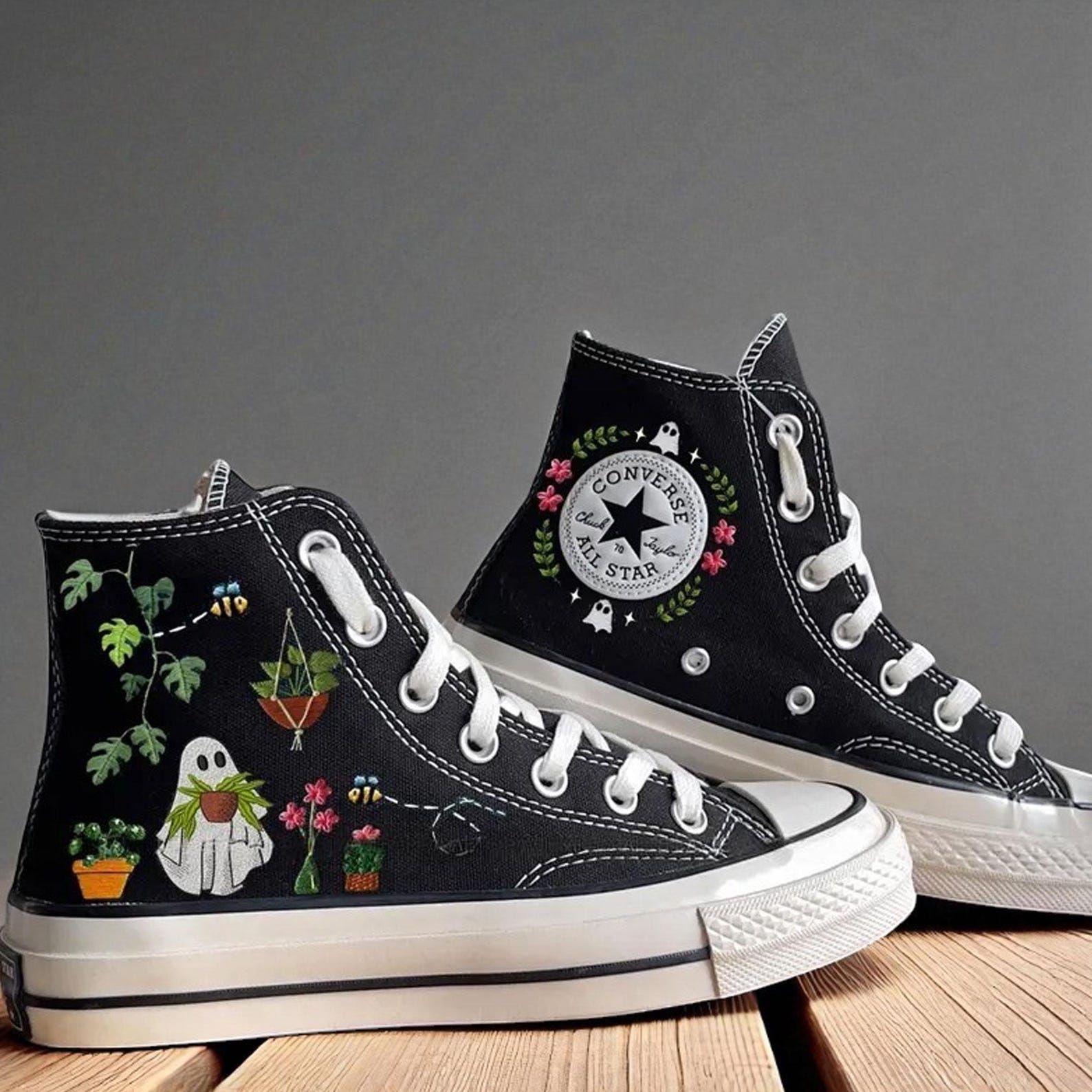 Ghost Plant Converse, Custom Floral Converse, Hand Stitched Garden ...