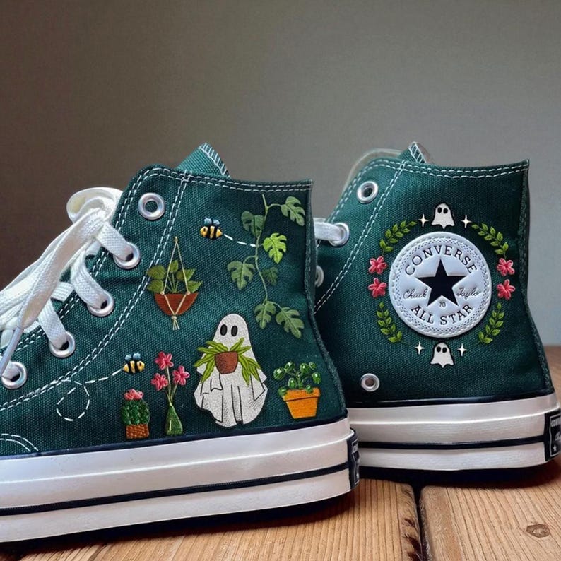 Ghost Plant Converse, Custom Floral Converse, Hand Stitched Garden ...