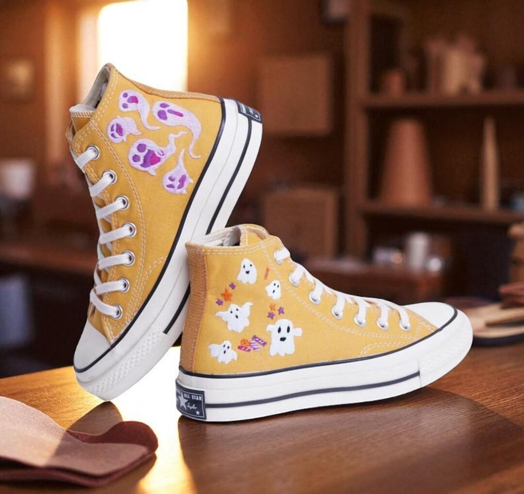 Purple Ghost Embroidered Converse, Hand Embroidered Ghost and Bat ...