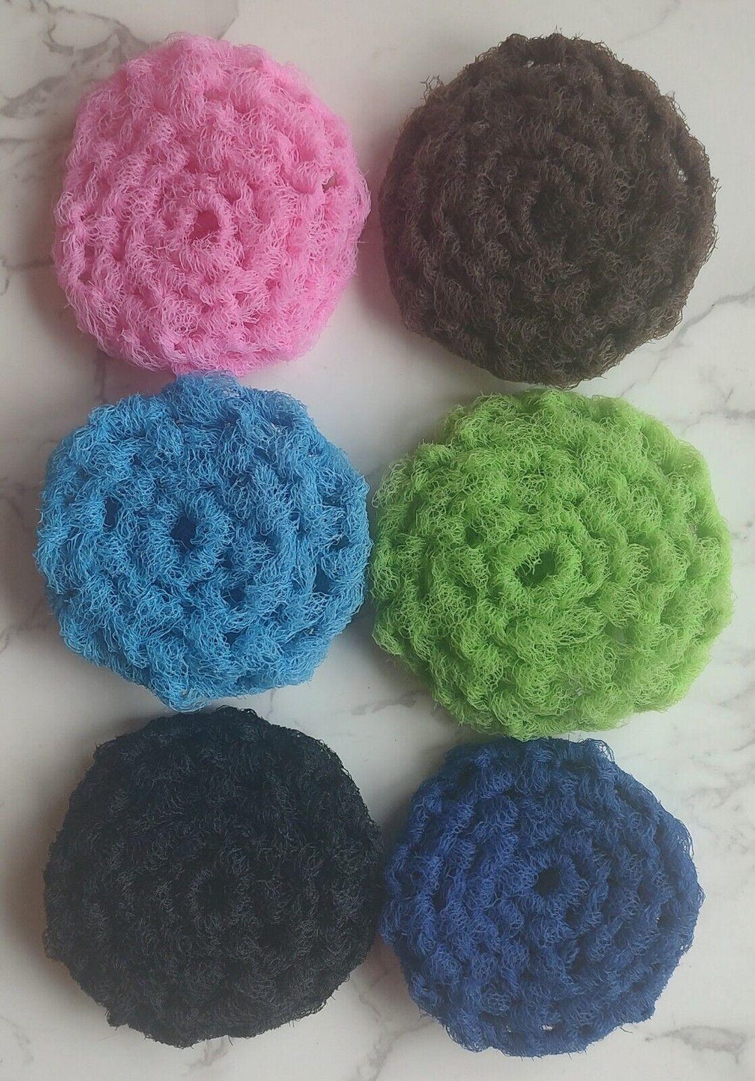 6 Nylon Net Pot Scrubbies Assorted Colors Handmade Sponge Scrubber B9 ...