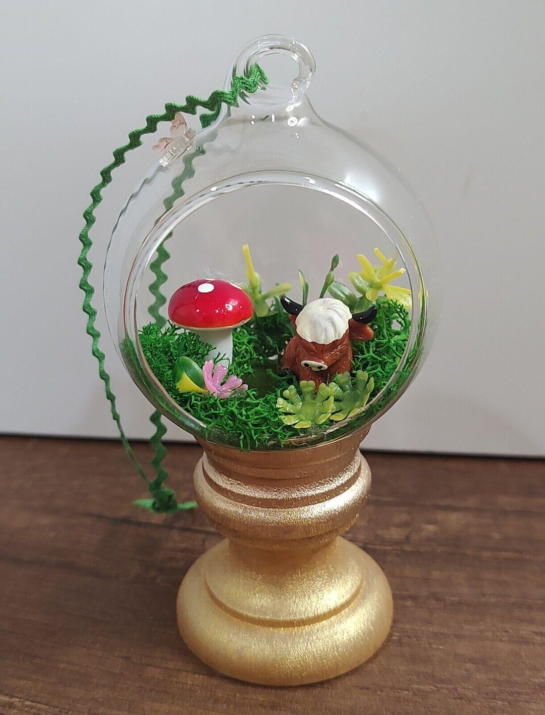 Handmade Glass Diorama Christmas Ornament Scottish Highland Cow Fairy ...