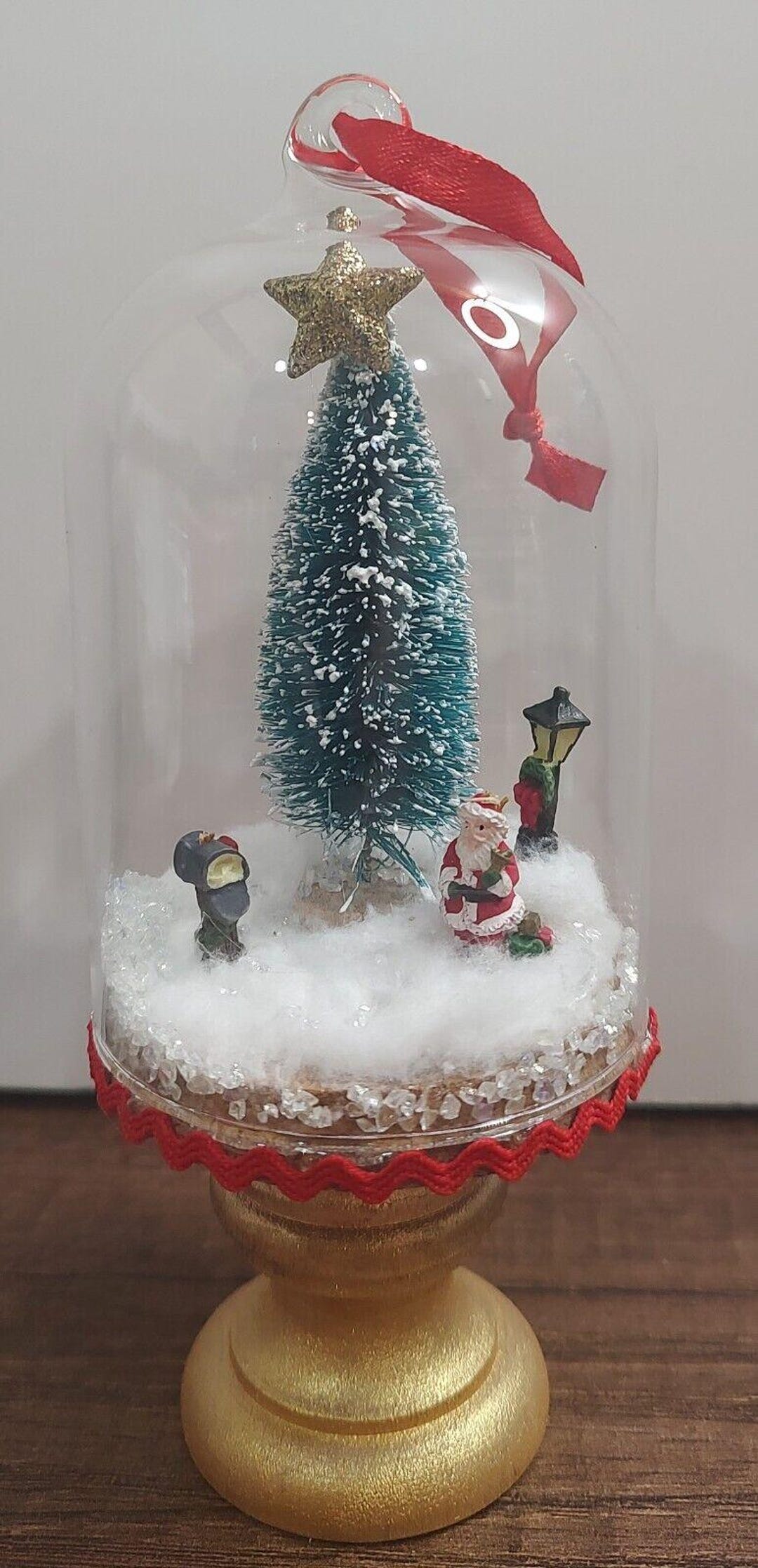 Handmade Dome Cloche Diorama Christmas Scene Ornament Santa Tree ...