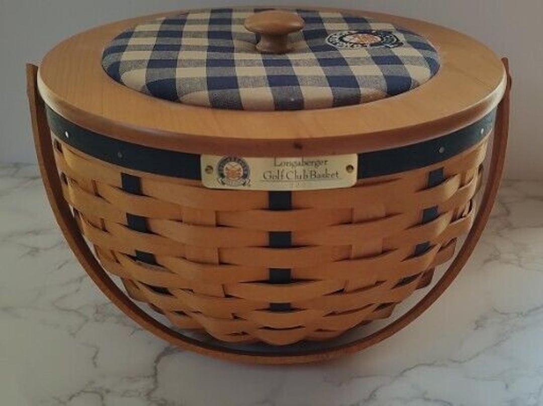 Longaberger 2002 Golf Club Basket With Solid Wood Plaid Fabric Lid A13 ...