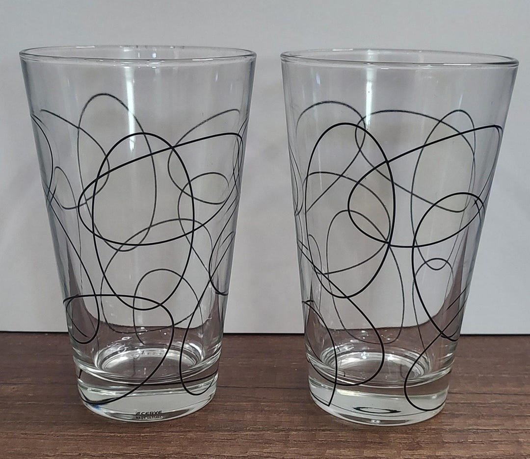 Cerve Black Swirls Hand Painted Glasses Made in Italy Set of 2 Pounder ...