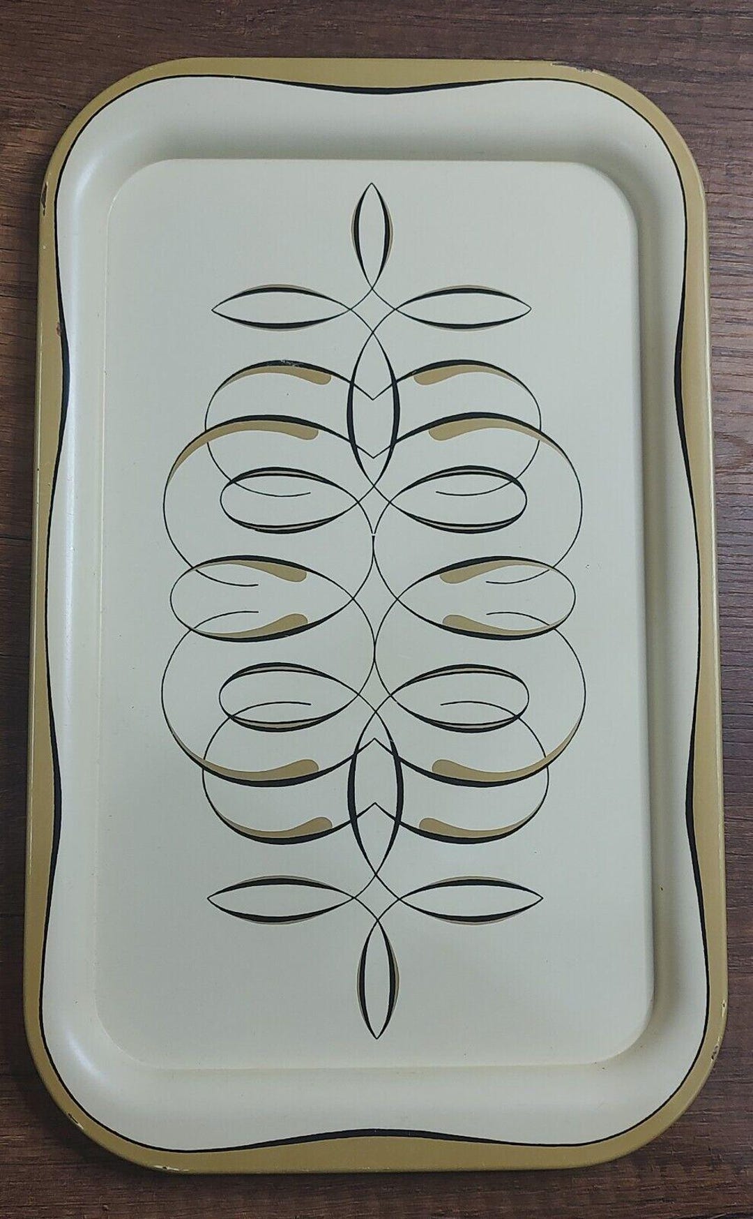 Set of 3 Vintage MCM Cream Tan Tin Serving Tray 14 1/4" Long 9" Wide B2 ...