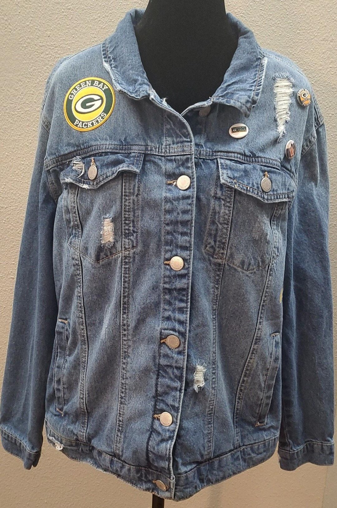 Green Bay Packers Adult Large Denim Jacket Football Jean Jacket ...
