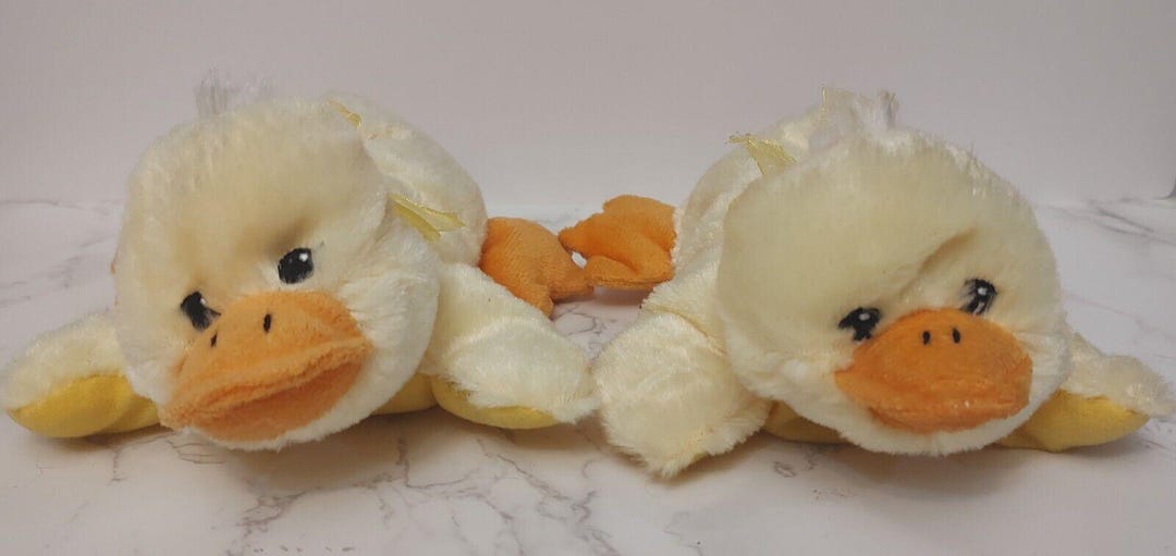 Yellow Duck Stuffed Animal Set of Two Duck Plush With Ribbon B6 - Etsy