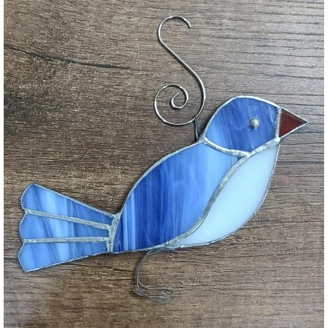 Vintage Stained Glass Holiday Christmas Tree Ornament Blue Bird D5 - Etsy