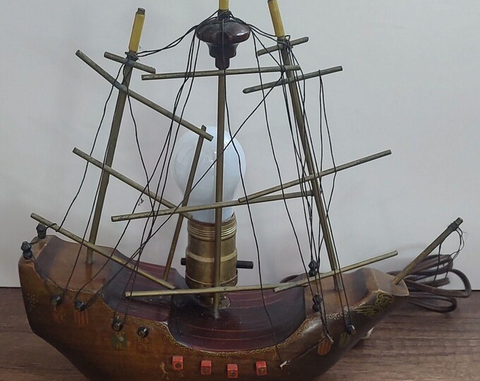Vintage Wooden Ship Sailing Night Light Desk Lamp Bedroom Lamp ...