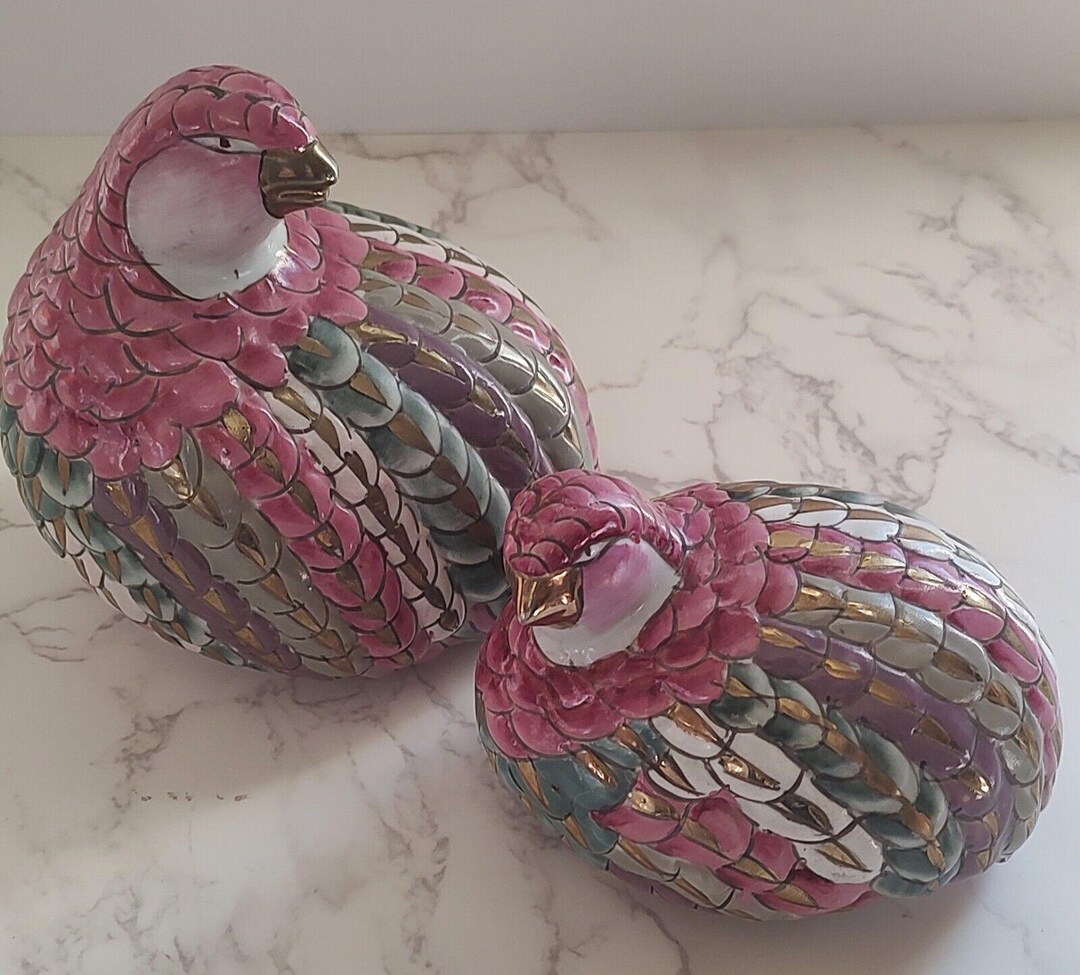 Ceramic Quail Bird Figurines Set of 2 Hand Painted Ceramic Textured 489 ...