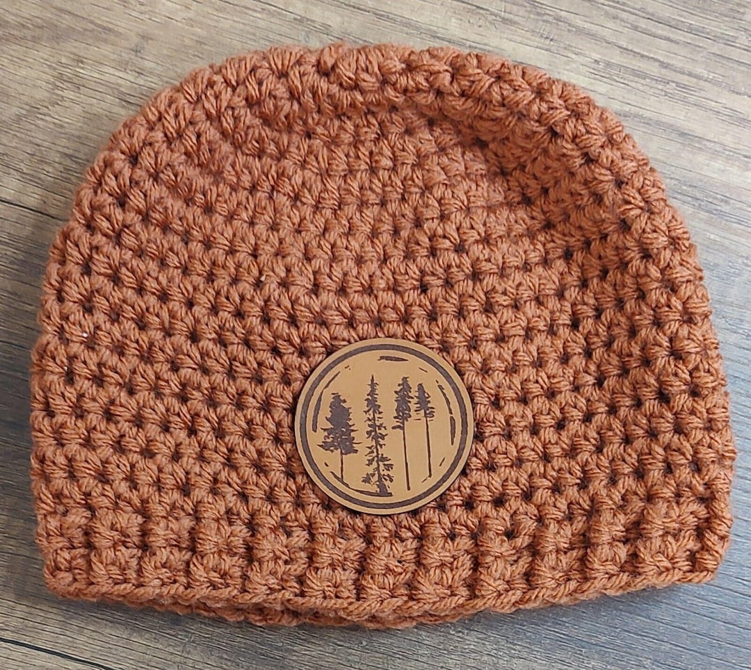 Handmade Crochet Leather Patch Tree Circle Baby Hat 3-6 Months Shower ...