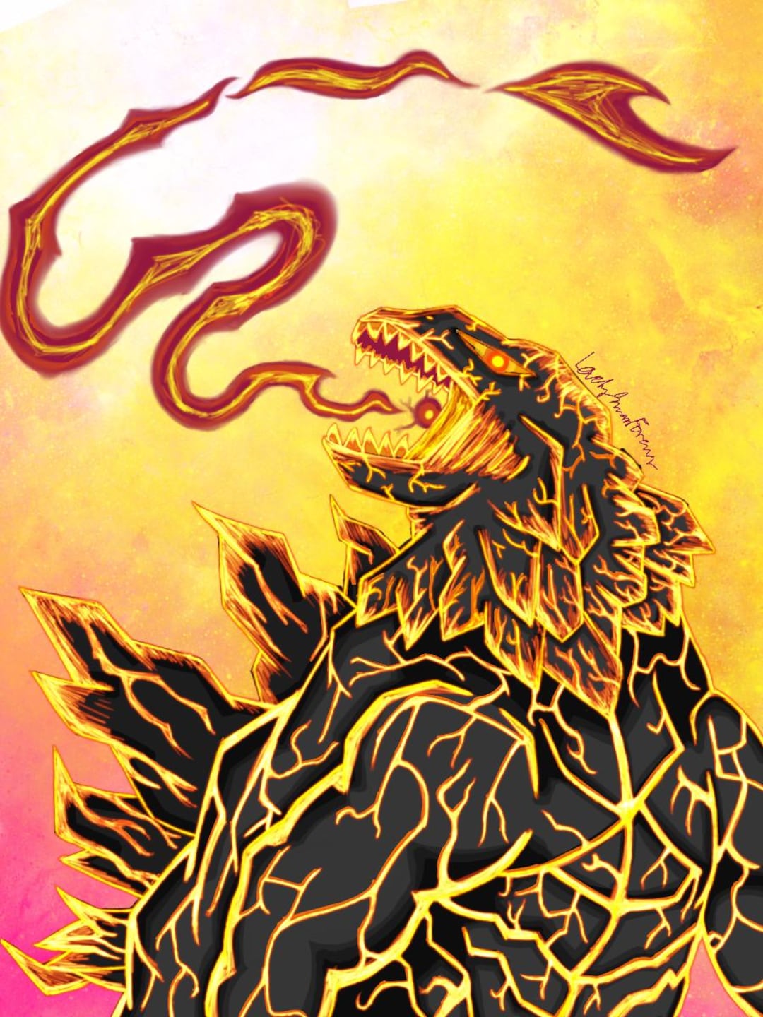 Burning Godzilla Digital Drawing - Etsy