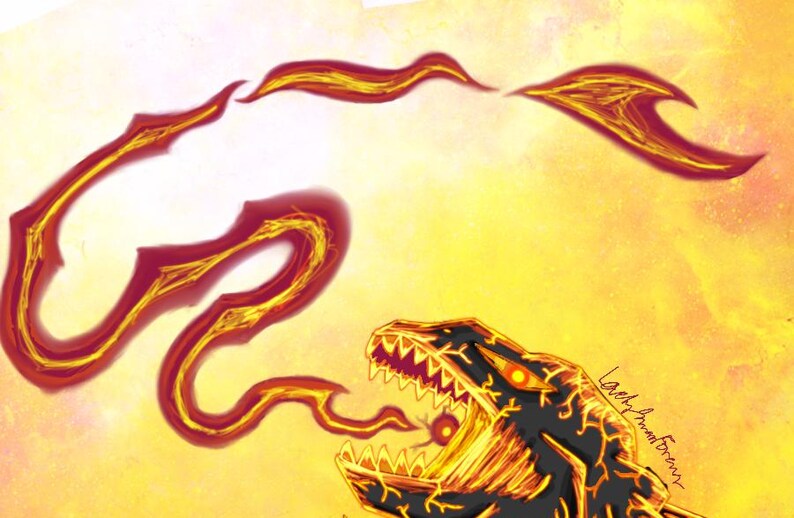 Burning Godzilla Digital Drawing - Etsy