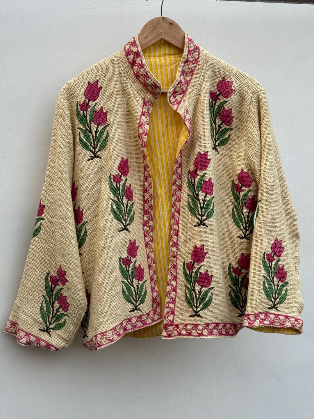 Winter Jute Jacket Floral Bomber Vintage Coat Gifts for Her Woman Block ...