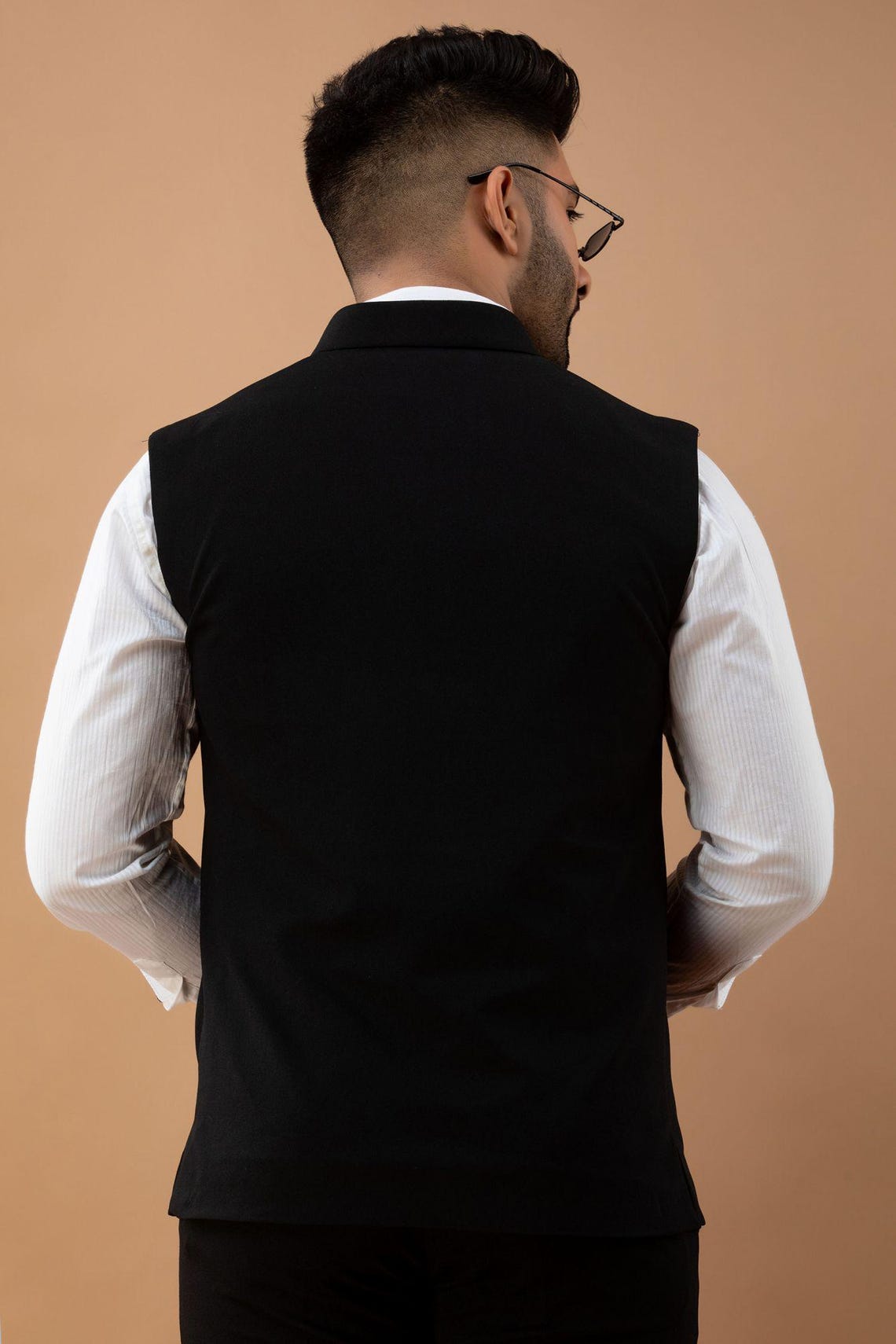 Classic Black Nehru Jacket • Woollen Cotton Men’s Structured Waistcoat ...
