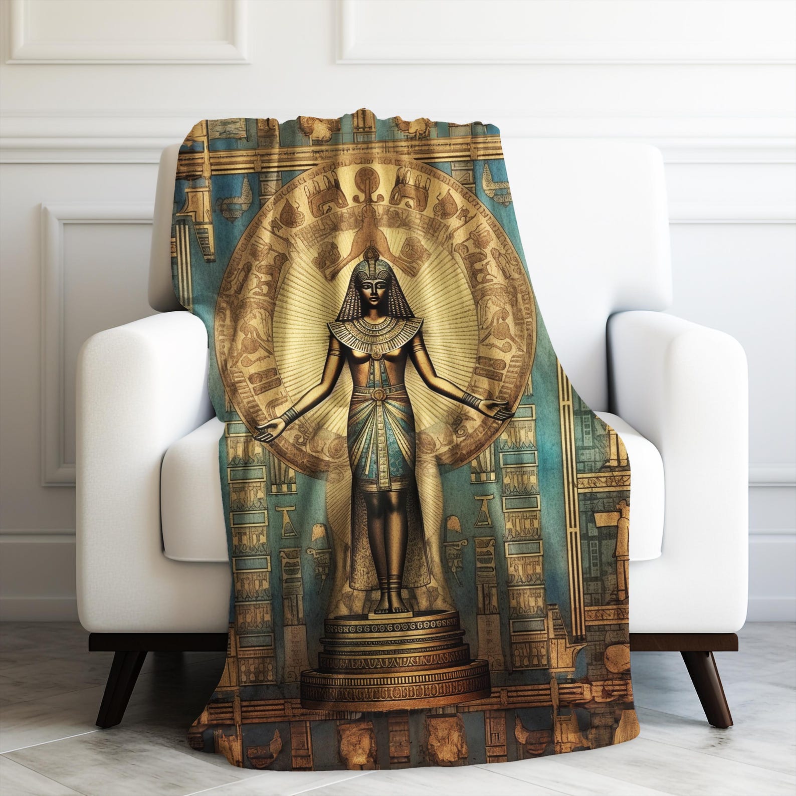 Regal Majesty: Egyptian Pharaoh in Gold and Teal Splendor Velveteen ...
